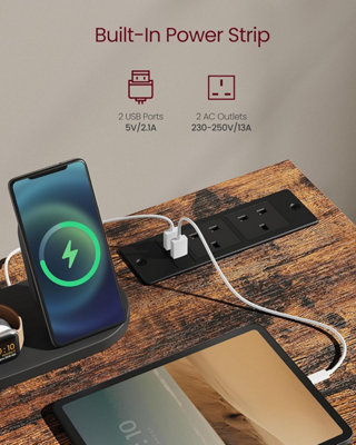 VASAGLE Computer Desk with LED Lights and Built-In Power Outlets ...