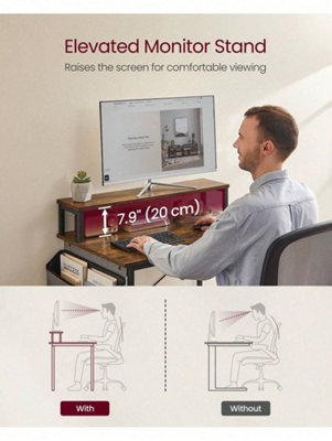 VASAGLE Computer Desk With Monitor Riser, Fabric Pouch, X-Bar ...