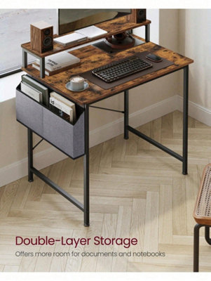 VASAGLE COMPUTER DESK WITH MONITOR RISER, FABRIC POUCH, X-BAR ...