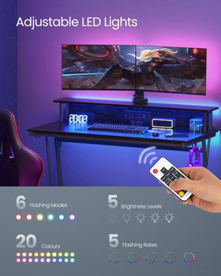 VASAGLE Computer Table, Gaming Desk, with LED and Built-In Power ...