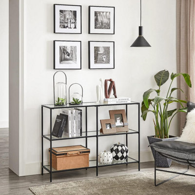 VASAGLE Console Table, 3 Shelf Coffee Table, Tempered Glass Shelf, 100 ...