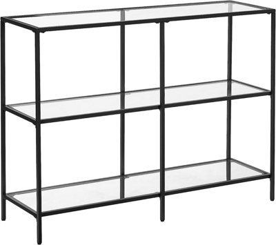 VASAGLE Console Table, 3 Shelf Coffee Table, Tempered Glass Shelf, 100 ...