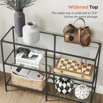 VASAGLE Console Table, 3 Shelf Coffee Table, Tempered Glass Shelf, 100 ...
