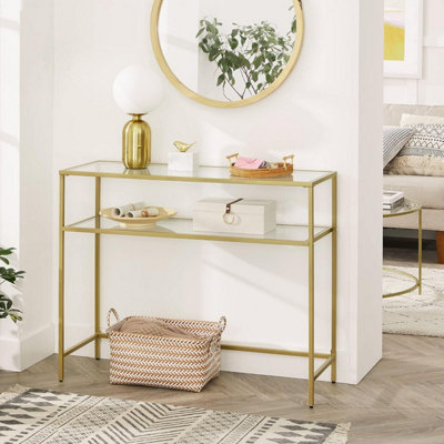 VASAGLE Console Table Tempered Glass Table Modern Sofa or Entryway Table Metal Frame 2 Shelves Adjustable