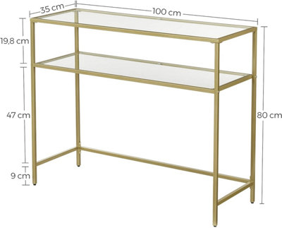VASAGLE Console Table Tempered Glass Table Modern Sofa or Entryway Table Metal Frame 2 Shelves Adjustable