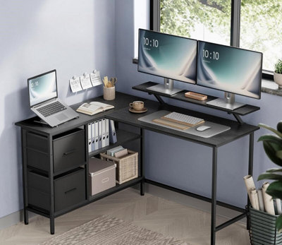 VASAGLE Corner Computer Desk, Home Office L-Shaped Desk with Adjustable ...