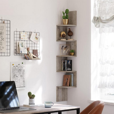 VASAGLE Corner Shelf, 5-tier Floating Wall Shelf With Zigzag Design ...