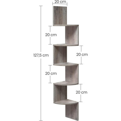 VASAGLE Corner Shelf, 5-tier Floating Wall Shelf With Zigzag Design ...