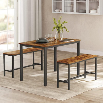 VASAGLE Dining Table with 2 Benches, 3 Pieces Set, Kitchen Table of 110 ...