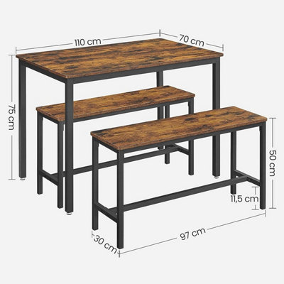 VASAGLE Dining Table with 2 Benches, 3 Pieces Set, Kitchen Table of 110 ...