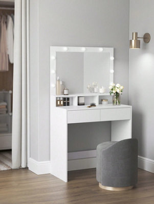 VASAGLE Dressing Table, Vanity Table With Large Mirror, LED Lights With ...