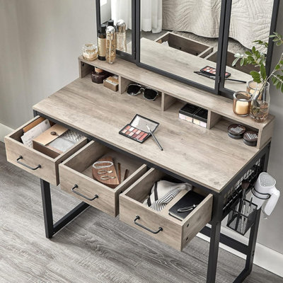VASAGLE Dressing Table with Folding Mirror, 3 Pieces Set, Makeup Table ...