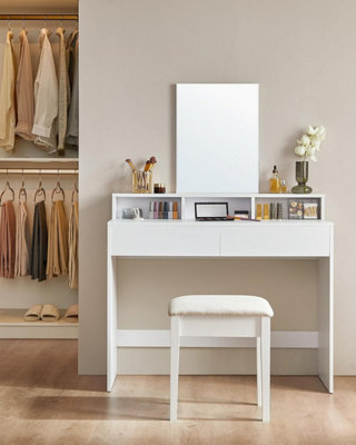 VASAGLE Dressing Table with Large Mirror, Vanity Table with 2 Drawers ...