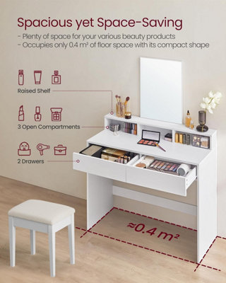 VASAGLE Dressing Table with Large Mirror Vanity Table with 2 Drawers and 3 Compartments Makeup Table