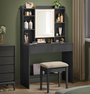 VASAGLE Dressing Table with LED Lights, 3 Light Colours, Adjustable ...