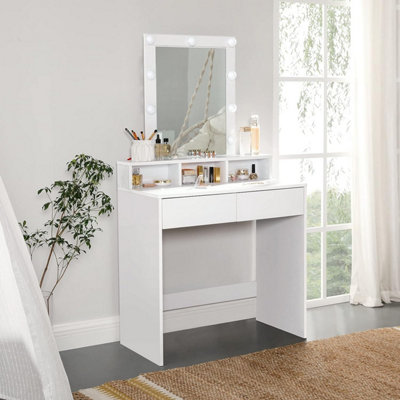 VASAGLE Dressing Table with Mirror and Light Bulbs, Makeup Table with 2 ...
