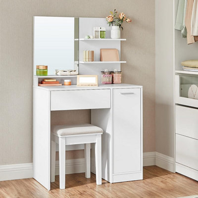 VASAGLE Dressing Table with Mirror, Storage Compartment, 1 Drawer, 2 ...