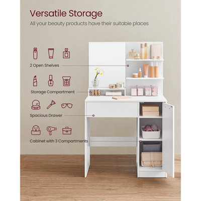 VASAGLE Dressing Table with Mirror, Storage Compartment, 1 Drawer, 2 ...