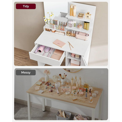 VASAGLE Dressing Table with Mirror, Storage Compartment, 1 Drawer, 2 ...
