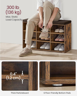 VASAGLE Hallway Bench, Storage Chair with Padded Seat, 9 Compartments ...