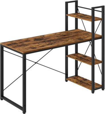 VASAGLE Home Office Desk with Storage Shelves Extra Wide Writing Desk Computer Table Rustic Brown and