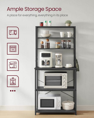 VASAGLE Industrial Kitchen Rack, Coffee Station with Shelves and Hooks ...