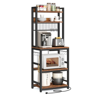 VASAGLE Kitchen Storage Rack with Power Outlet,Coffee Bar,with Metal ...