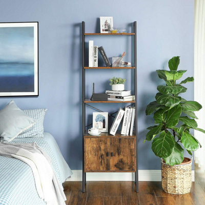 VASAGLE Ladder Shelf Bookshelf with Cupboard Living Room Shelf 4 Shelves Stable Steel Frame Bedroom Office