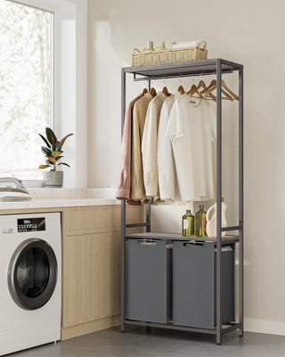 VASAGLE Laundry Basket, 2-Section Laundry Hamper with 2 Shelves ...