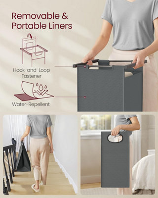 VASAGLE Laundry Basket, 2-Section Laundry Hamper with Clothes Rail ...