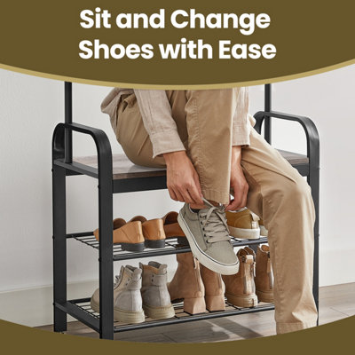 VASAGLE LEDREM Coat Rack, Coat Stand with Shoe Storage Bench, with 9 ...