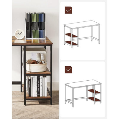 VASAGLE Office Writing Desk Steel Frame Work Table with 2 Adjustable Shelves Industrial Style Rustic Brown