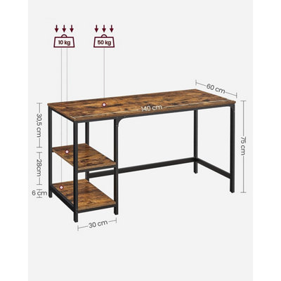 VASAGLE Office Writing Desk, Steel Frame Work Table with 2 Adjustable ...