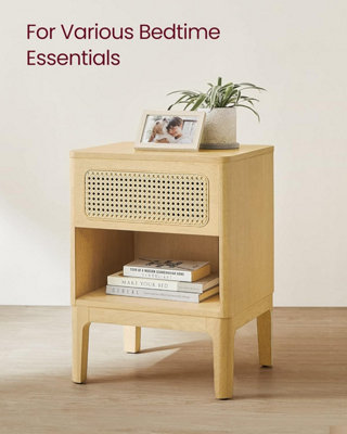 VASAGLE Rattan Bedside Table, Boho Side Table with Drawer, End Table ...