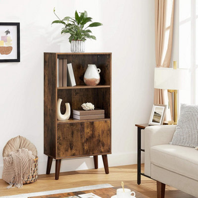 VASAGLE Retro Bookcase, 2-Tier Bookshelf with Doors, Storage Cabinet ...