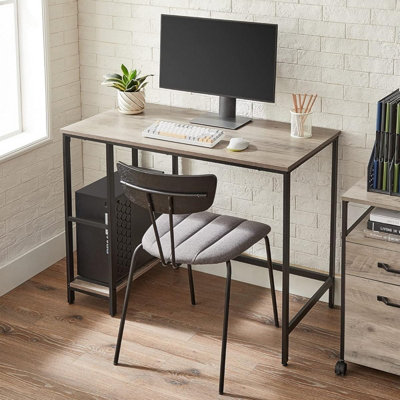 VASAGLE Shelved Work Desk, Industrial Style Office Table with Storage ...