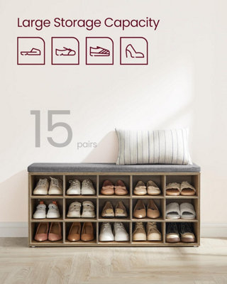VASAGLE Shoe Rack, Shoe Bench with Seat, Shoe Cabinet with Cushion, 15 ...