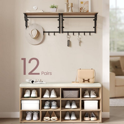 VASAGLE Shoe Storage, Padded Bench with Adjustable Multi-Level Shelving ...