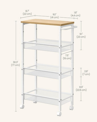 VASAGLE Storage Cart, 4-Tier, Space-Saving Rolling Trolley, Metal ...