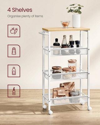 VASAGLE Storage Cart, 4-Tier, Space-Saving Rolling Trolley, Metal ...