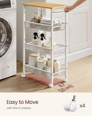 VASAGLE Storage Cart, 4-Tier, Space-Saving Rolling Trolley, Metal ...