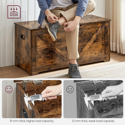 VASAGLE Storage Chest Storage Bench Toy Chest Box Organiser with Safety Hinges Shoe Bench Barn Style