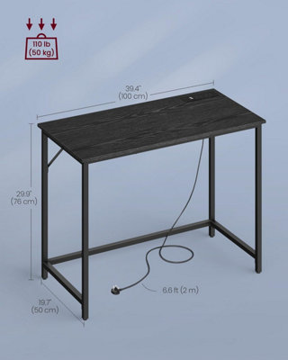VASAGLE Study Desk with LED Lights, Computer Table, Power Outlets ...