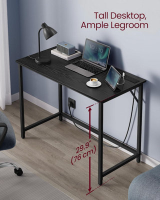 VASAGLE Study Desk with LED Lights, Computer Table, Power Outlets ...