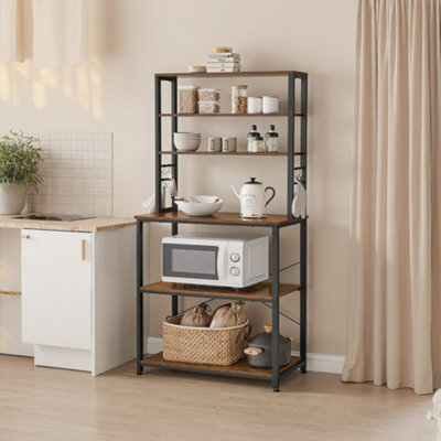 VASAGLE Tall Baker's Rack, Kitchen Storage Unit with Shelves, 6 Hooks ...