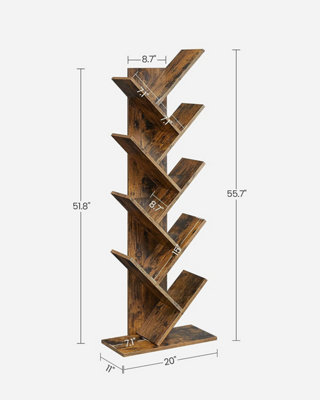 VASAGLE Tree Bookshelf, 8-Tier Floor Standing Bookcase, with Wooden ...