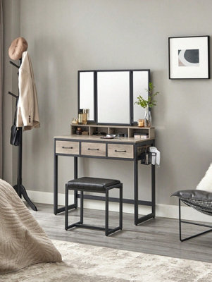 VASAGLE VASAGLE, Dressing Table With 3 Piece Folding Mirror, Hairdryer ...