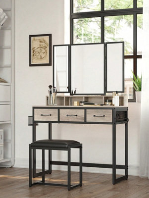 VASAGLE VASAGLE, Dressing Table With 3 Piece Folding Mirror, Hairdryer ...