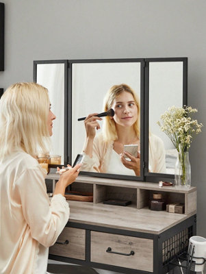 VASAGLE VASAGLE, Dressing Table With 3 Piece Folding Mirror, Hairdryer ...