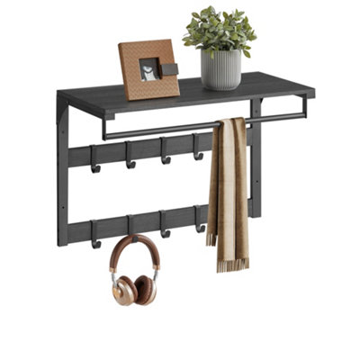 VASAGLE Wall-Mounted Coat Rack, Wall Shelf with 10 Removable Hooks ...